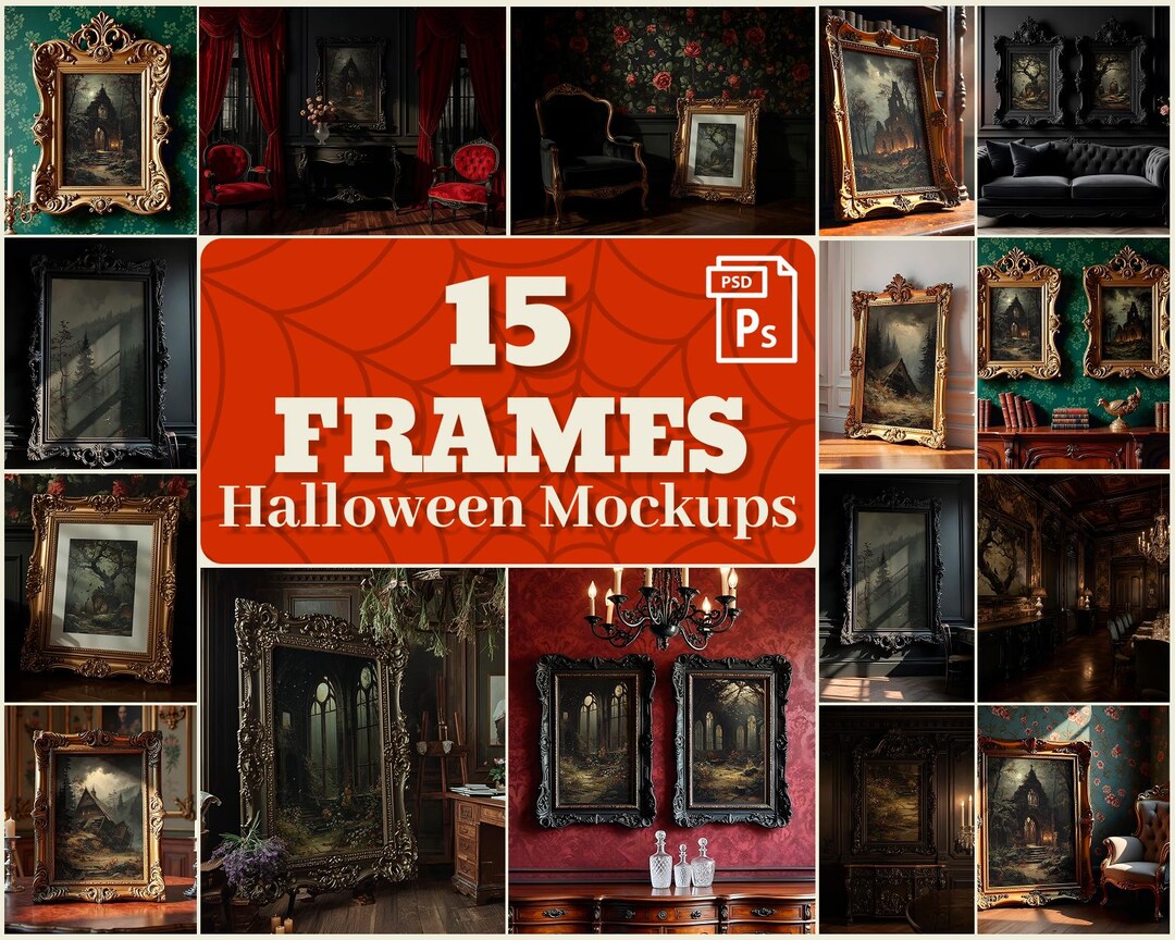 15 Gothic Frames Mockup Bundle PSD, Spooky Gothic & Cozy Autumn Wall ...