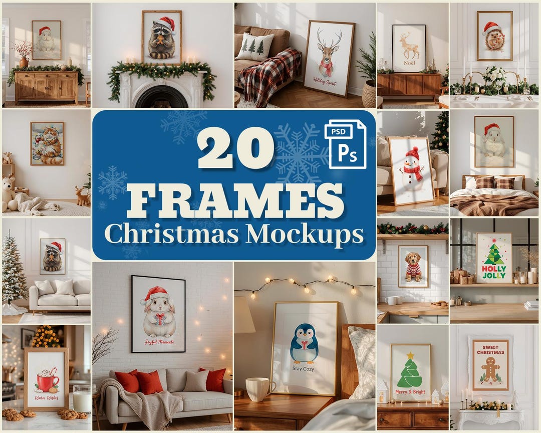 20 Light Christmas Mockups PSD Bundle | Bright Holiday Interior Frames ...
