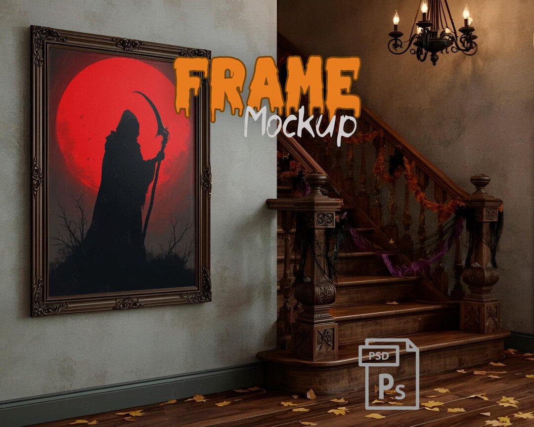 Spooky Halloween Frame Mockup PSD, Gothic Haunted Room Wall Art Display ...