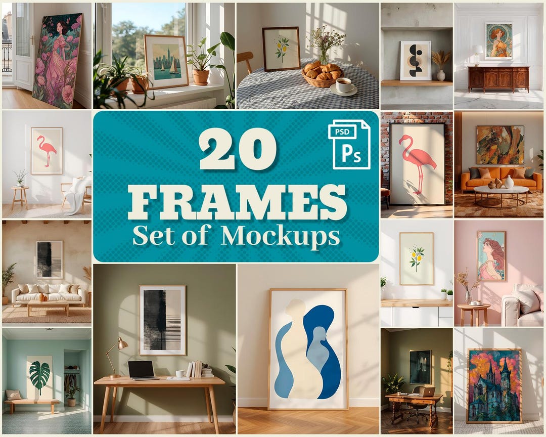 20 Frames Mockup PSD Bundle, Wall Art & Poster Frame Mockup Set, PSD ...