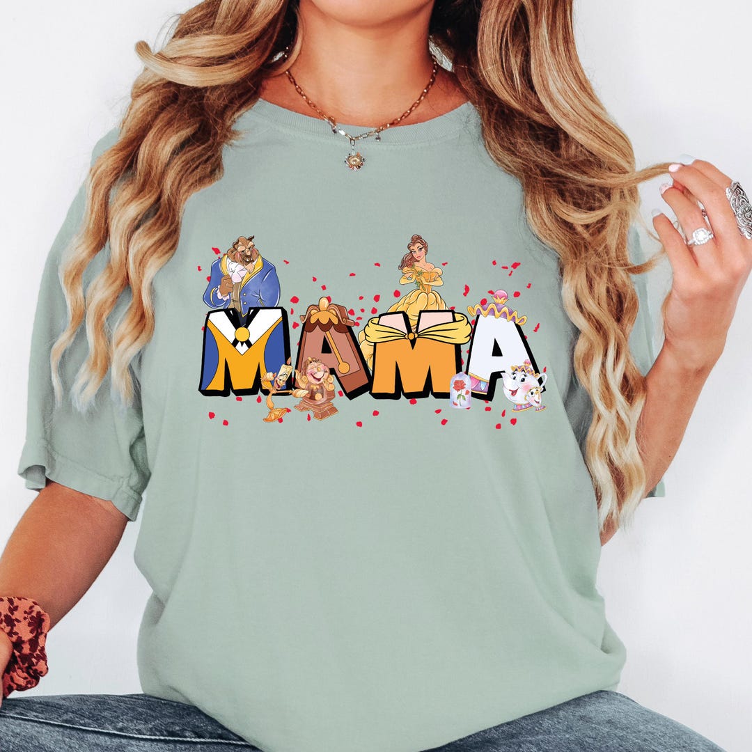 Cute Cartoon Family Mama Comfort Colors Shirt, Disney Beauty and the ...