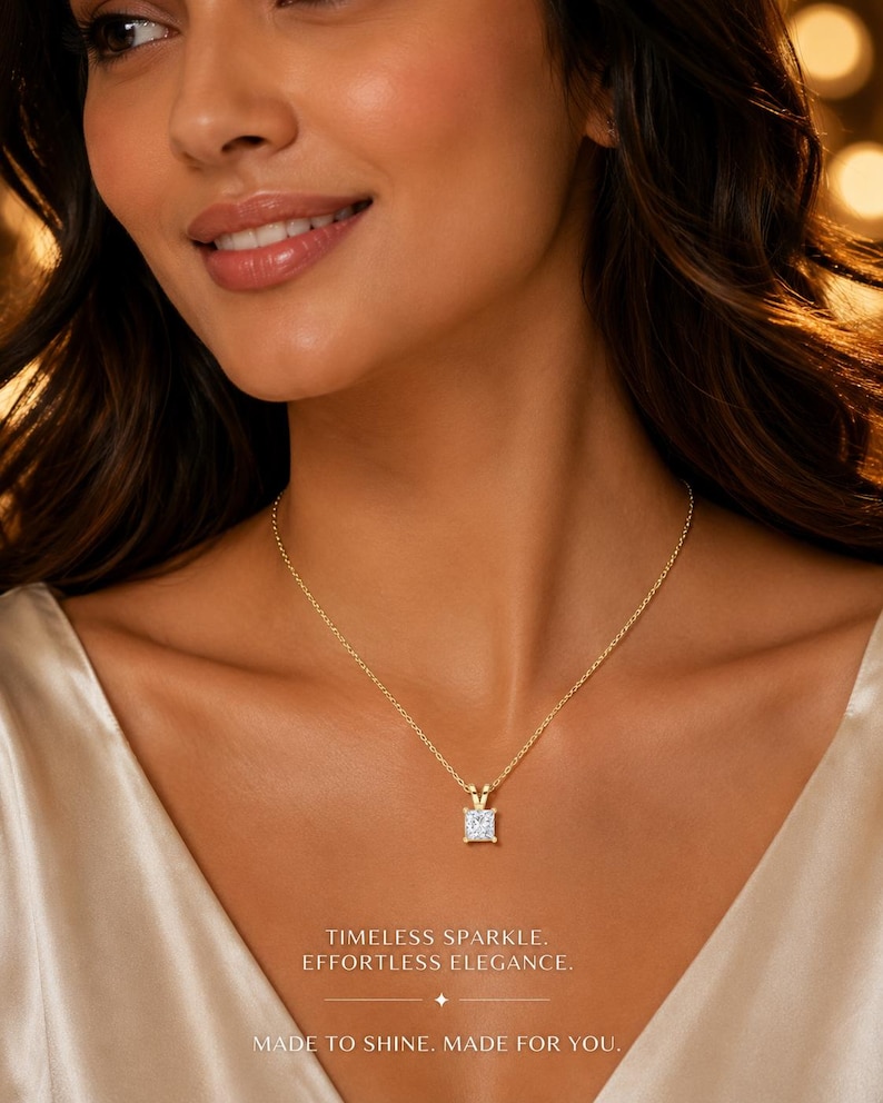 925 Sterling Silver Princess Cut Moissanite Solitaire Pendant Necklace ...