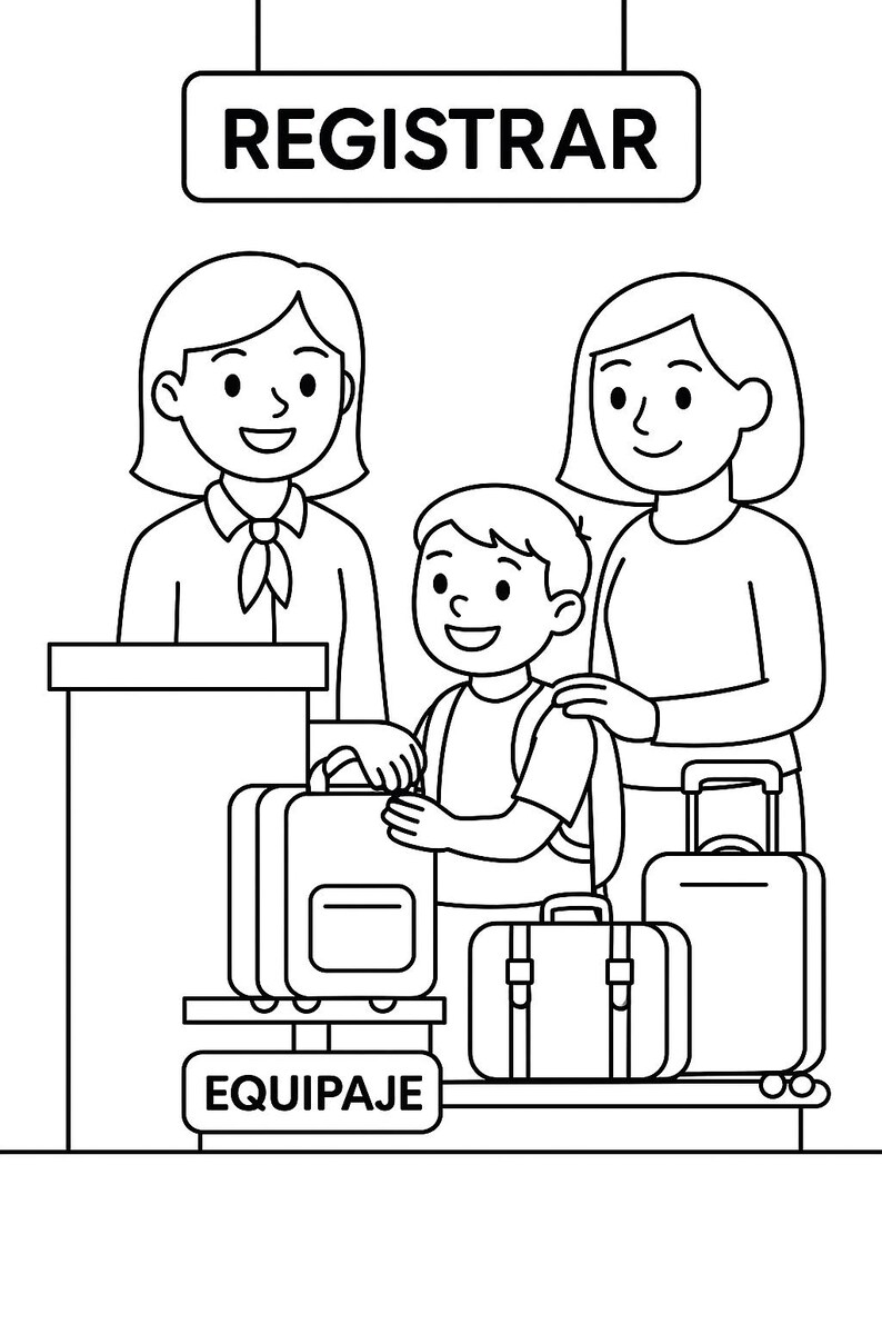 Spanish Airport Coloring Pages for Kids: Airplane Adventures (digital ...