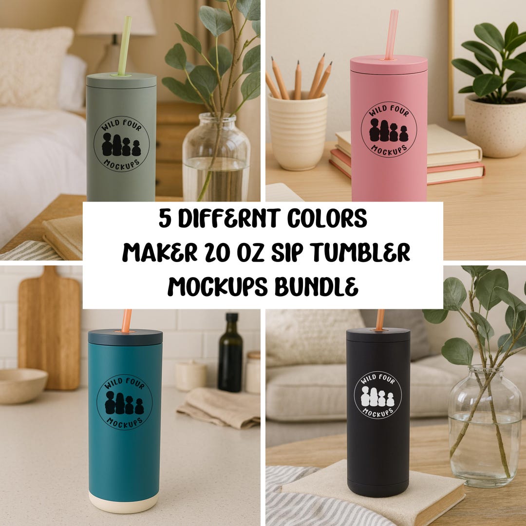 5 Different Colors Maker Sip Tumbler Mockup Bundle, 20oz (JPG: 5000 X ...