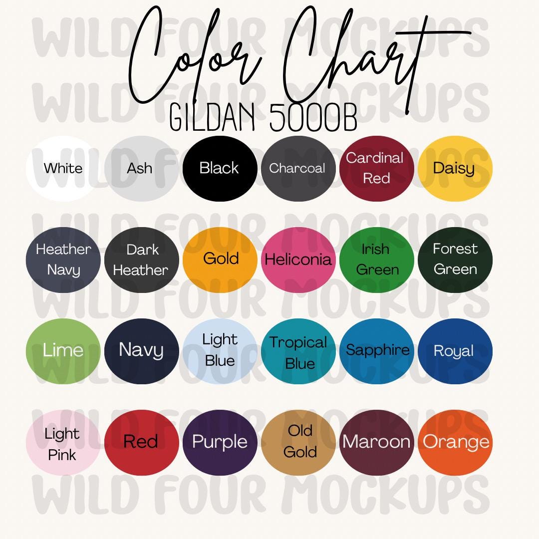 Gildan 5000B Color Chart Mockup: Editable Canva Template (digital ...