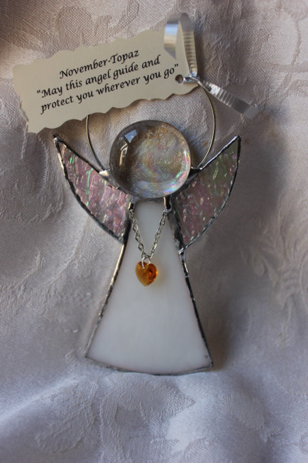 November Crystal Heart Stained Glass Angel - Etsy