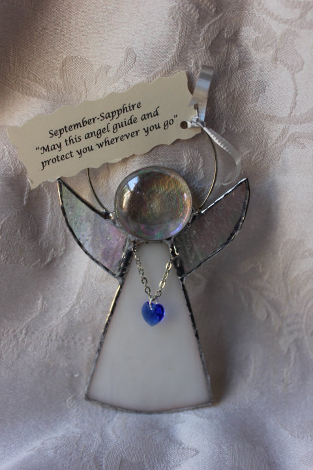 September Crystal Heart Stained Glass Angel - Etsy