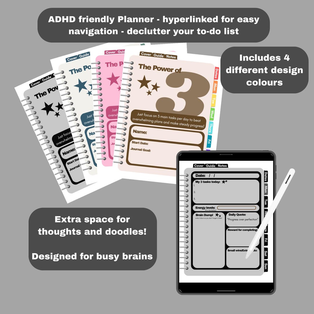 ADHD 3 Task Daily Planner | Printable & Digital Focus Sheet With ...