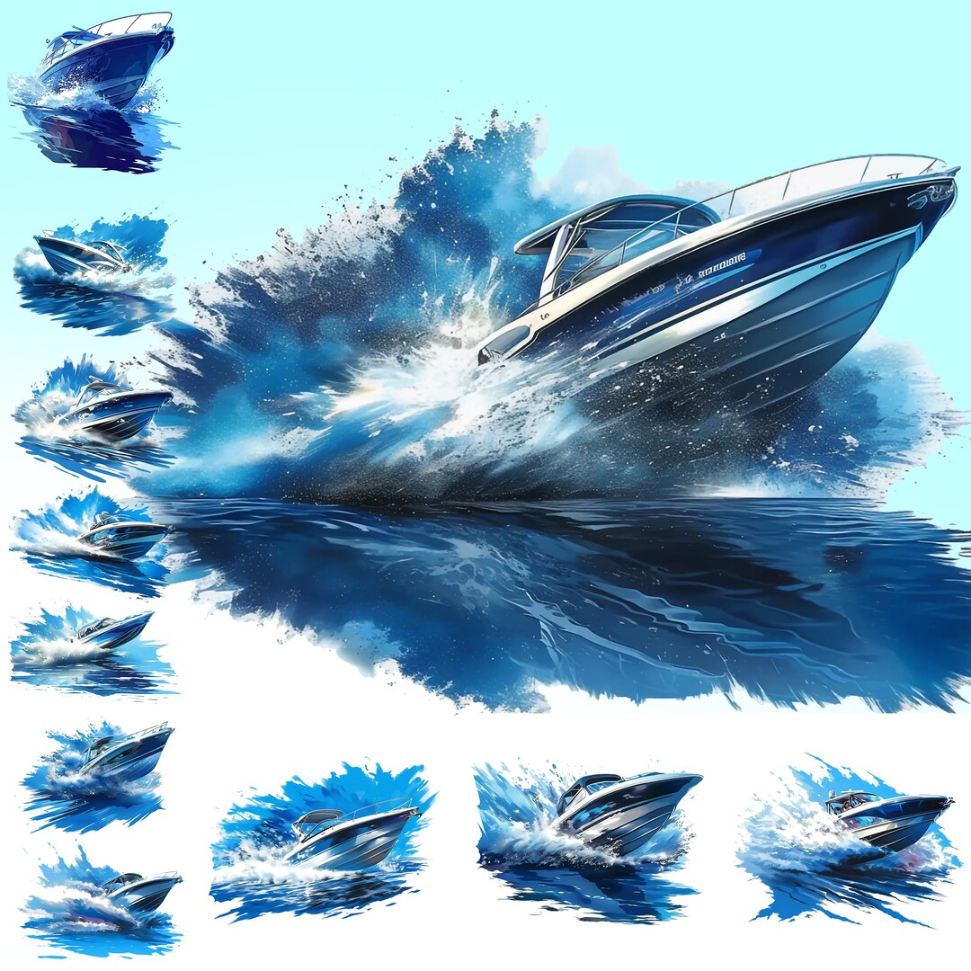 Realistic Speedboat Clipart Bundle | Watercraft Art (digital Download ...