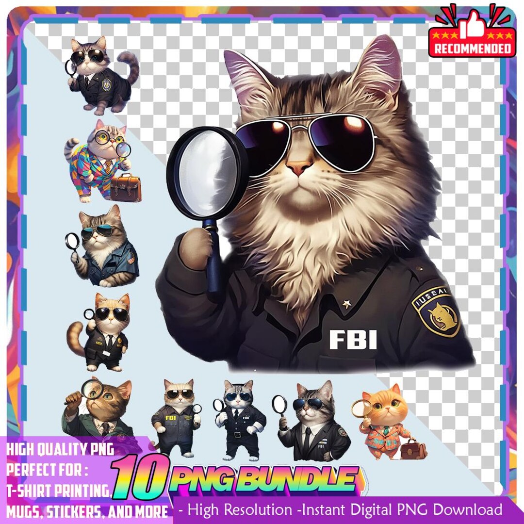 FBI Cat Clipart Bundle | Sleek Mystery Art (digital Download) - Etsy