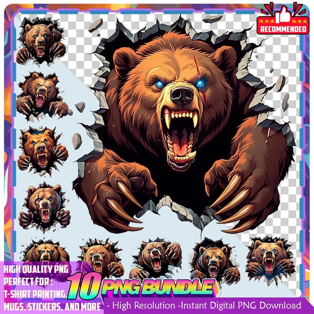 Terrifying Bear Clipart Bundle: Wildlife Art Printables (digital ...