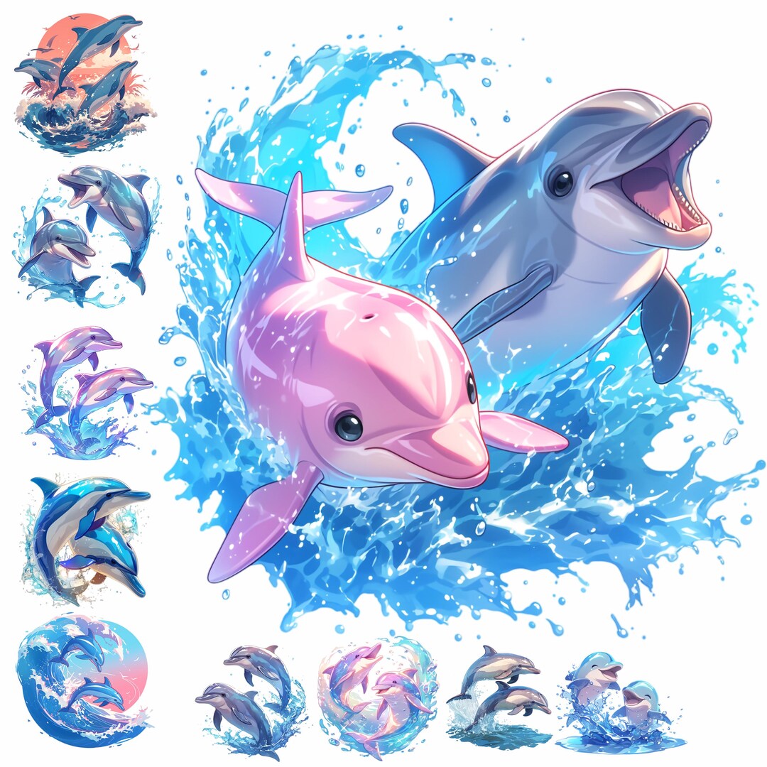 Playful Dolphin Clipart Bundle | Marine Art Printables (digital ...