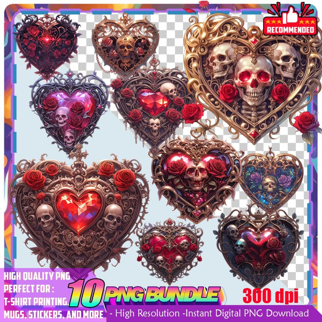 Gothic Pendant Clipart Bundle: Skull & Roses Jewelry Art (digital ...