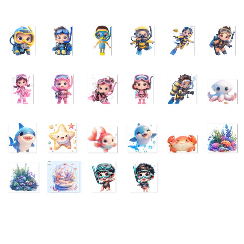 Divers Cartoon PNG Clipart Bundle | Under the Sea Designs (digital ...