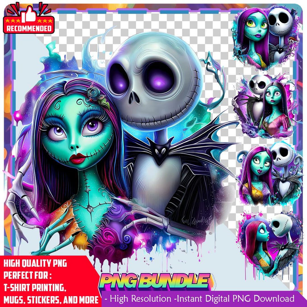 Jack and Sally Watercolor Clipart PNG Bundle: Gothic Couple (digital ...