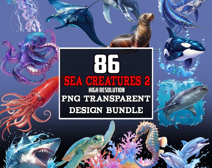Ocean Animals Bundle, SVG PNG Files for Cutting Machines, Digital ...