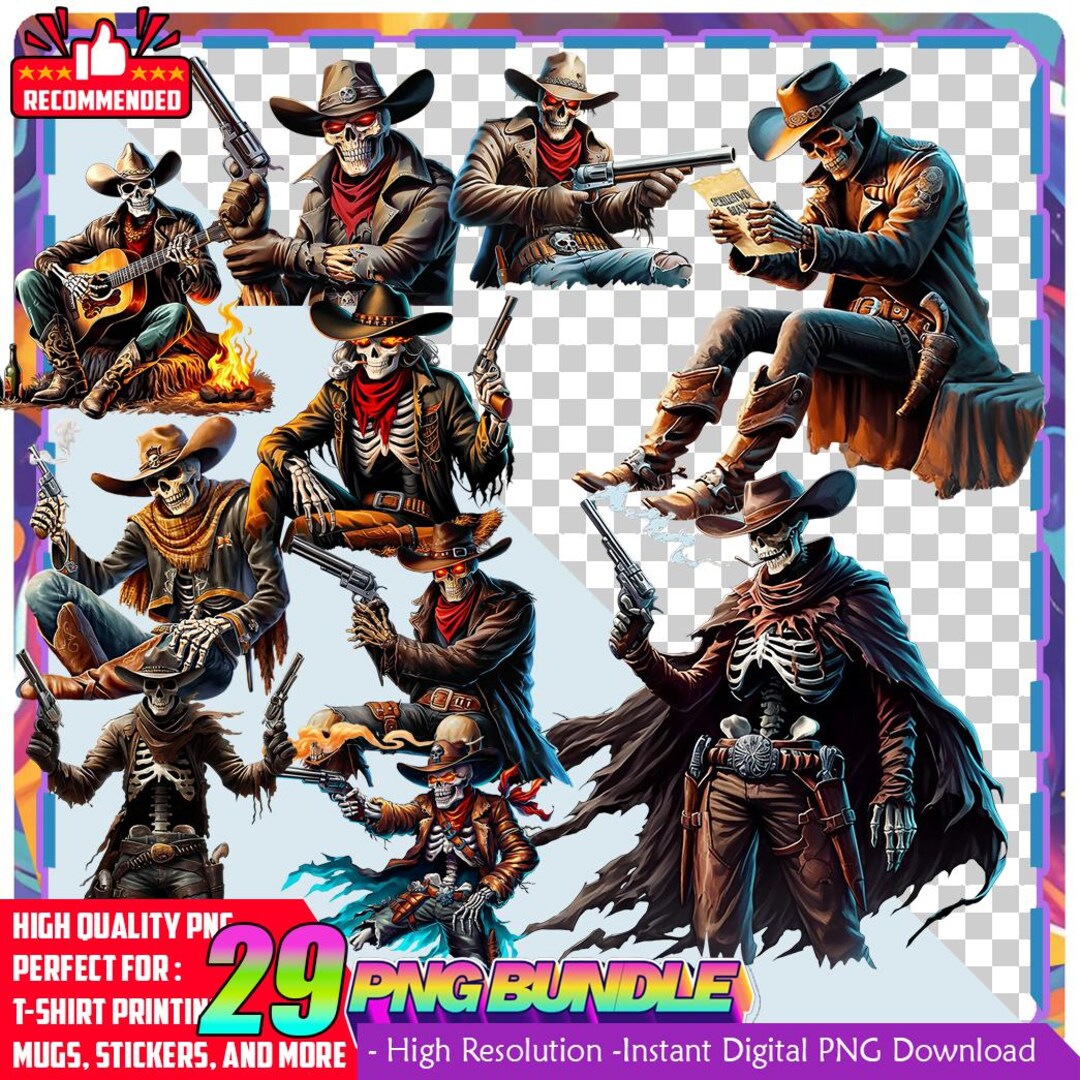 Skeleton Cowboy Clipart Bundle – Spooky Western Horror Skeleton ...