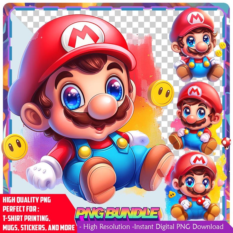 Baby Mario PNG Clipart Bundle: Gaming Character Graphics (digital ...