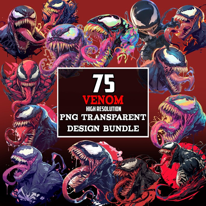 Venom PNG Bundle – Marvel Antihero Clipart for Sublimation, Stickers, T ...