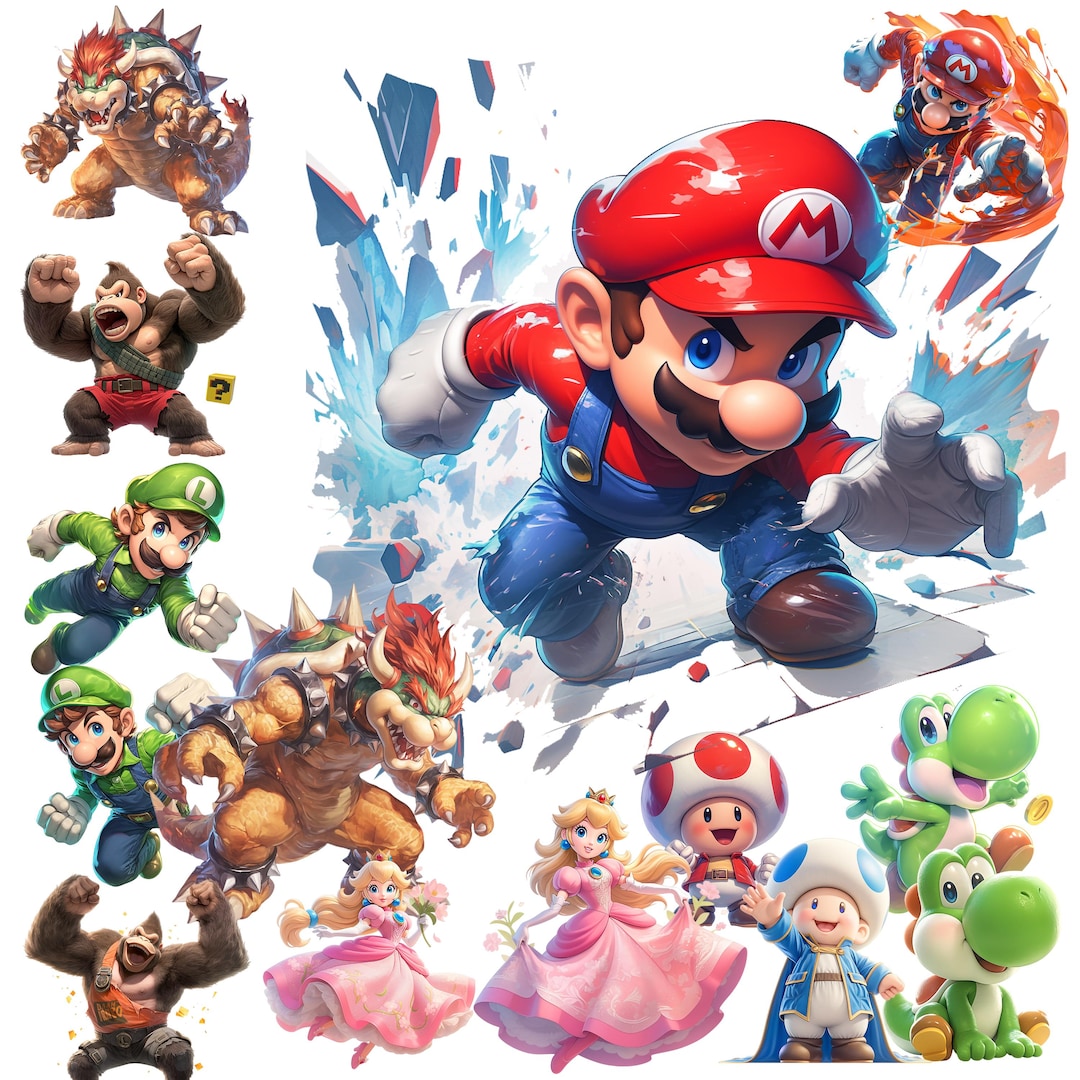 Mario & Friends PNG Clipart Bundle: Gaming Cartoon Graphics (digital ...