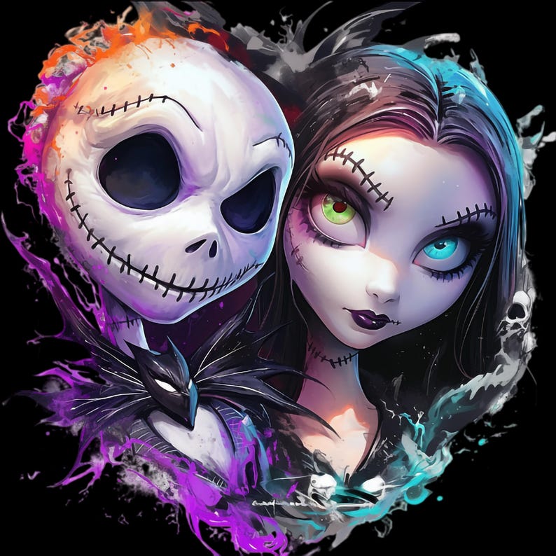 Jack and Sally Watercolor Clipart PNG Bundle: Gothic Couple (digital ...