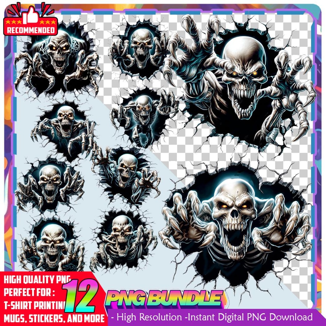 Terrifying Skeleton Clipart Bundle – Creepy Horror Skeleton ...