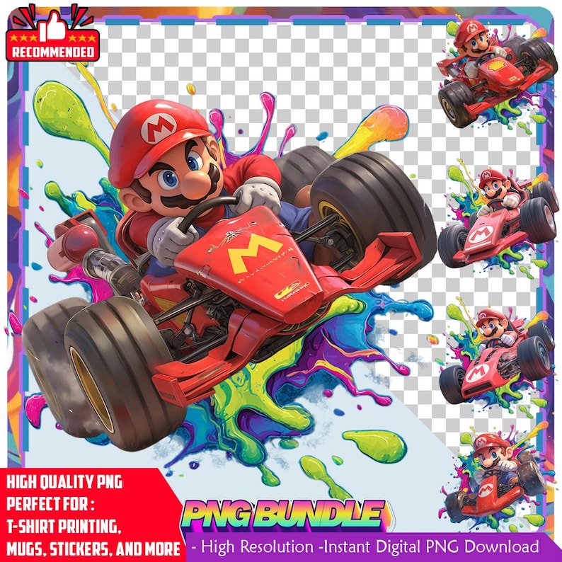Mario Race PNG Bundle: Kart Clipart, Gaming Characters, Digital ...
