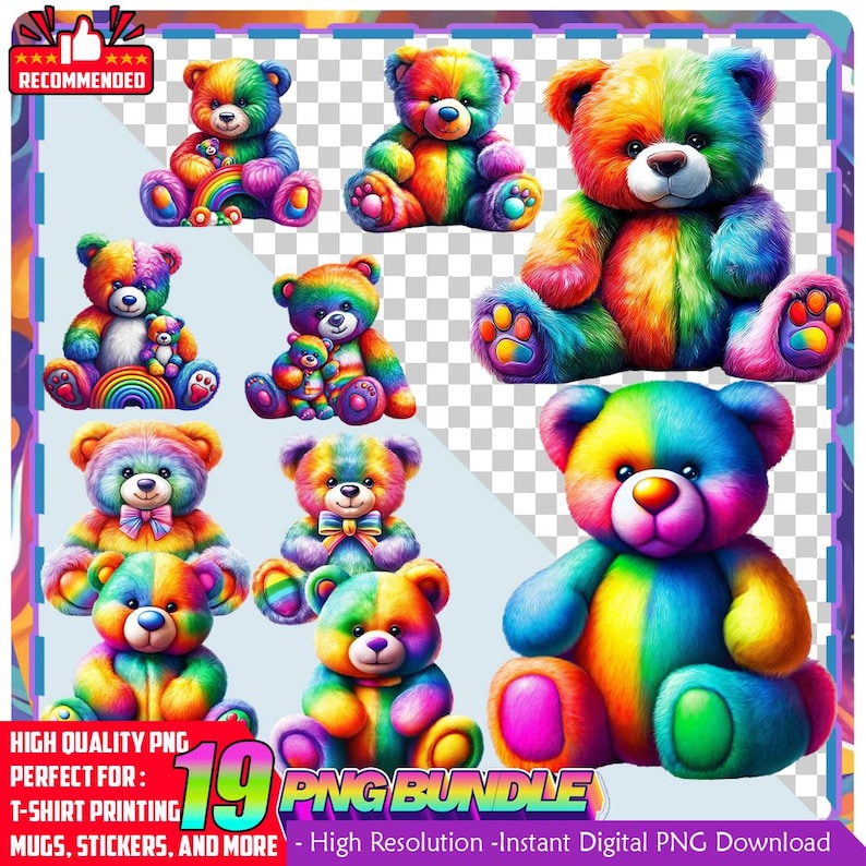 Rainbow Teddy Bear Clipart – Nursery PNG Bundle (digital Download - Etsy