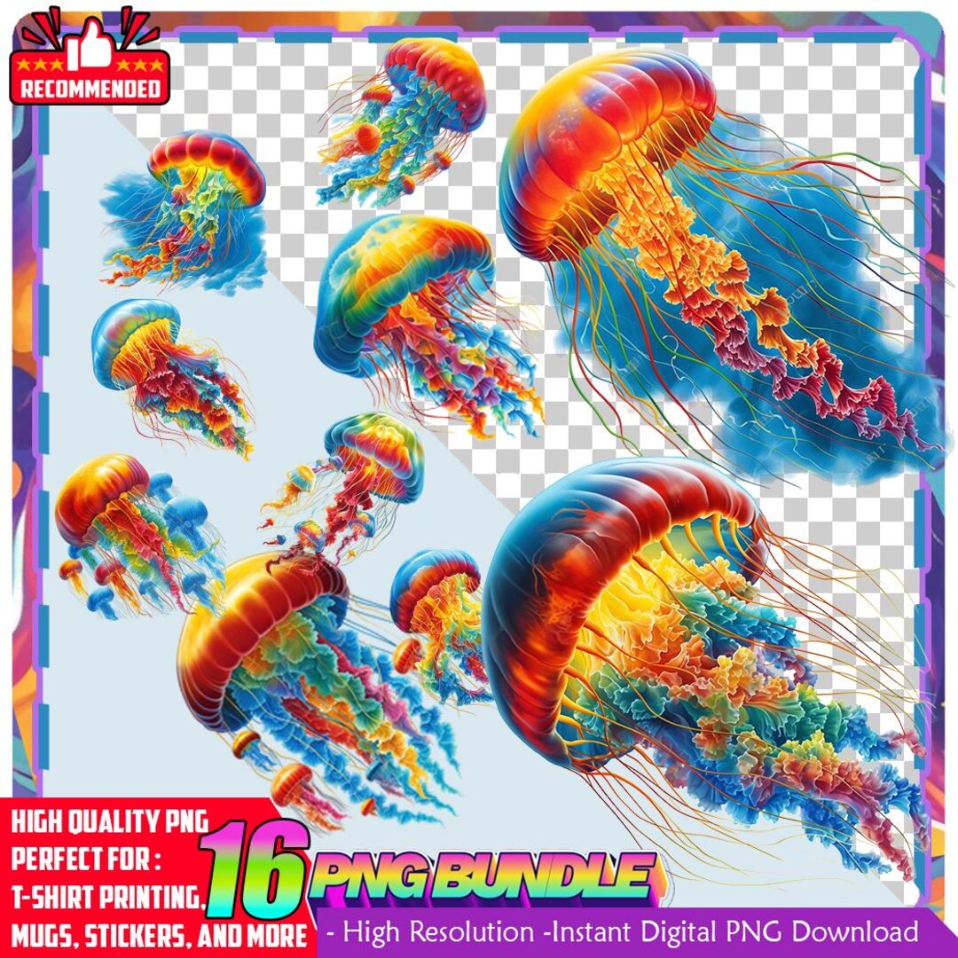 Pastel Jellyfish Clipart PNG Bundle – Watercolor Sea Creatures (digital ...