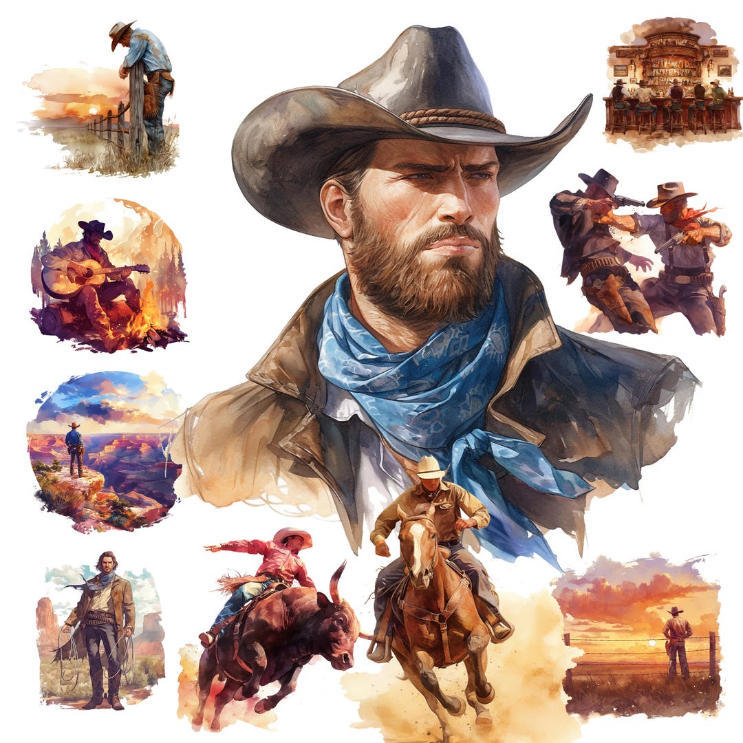 Cowboy Portrait Clipart | Wild West Illustration (digital Download) - Etsy