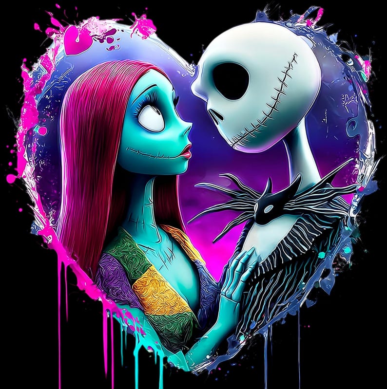 Jack and Sally Watercolor Clipart PNG Bundle: Gothic Couple (digital ...