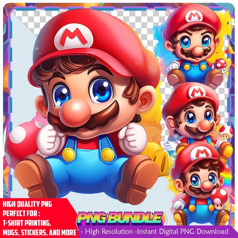 Baby Mario PNG Clipart Bundle: Gaming Character Graphics (digital ...