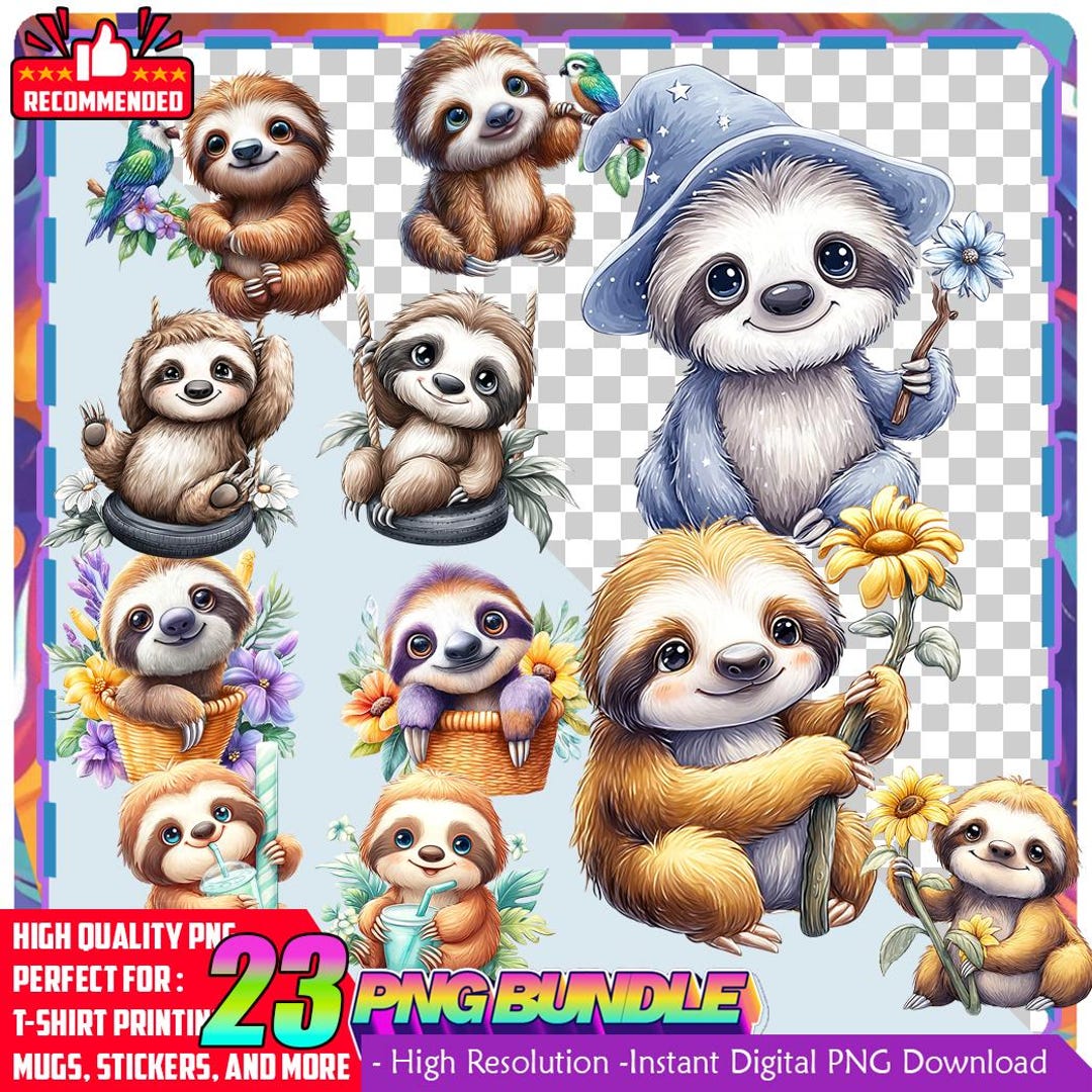 Kawaii Sloth Clipart Bundle – Nursery Animal PNG (digital Download) - Etsy