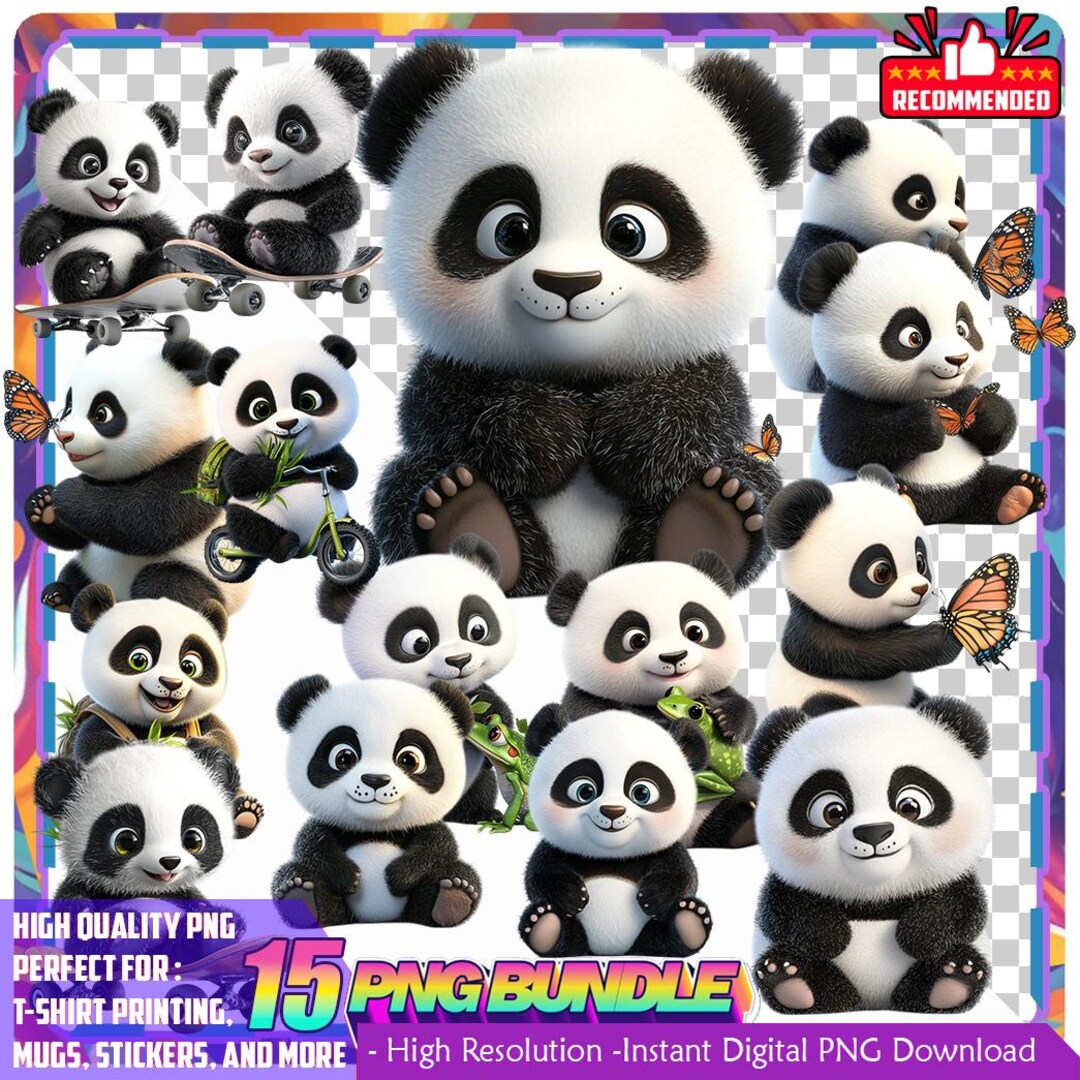Baby Panda Clipart Bundle: Adorable Panda PNG, Digital Download - Etsy