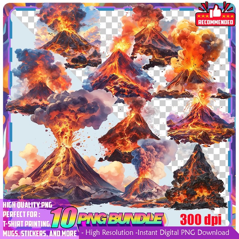 Volcano Eruption Clipart Bundle: Explosive Nature Art (digital Download ...