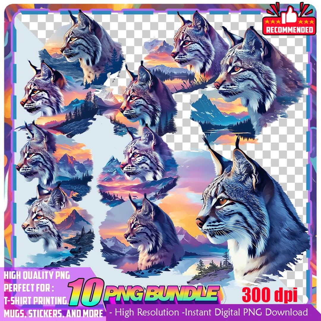 Majestic Lynx Clipart Bundle | Wild Forest Cat Animal Art | Digital ...