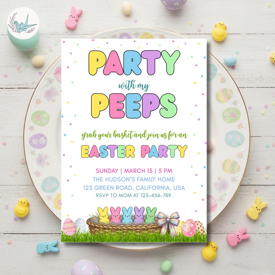 Editable Easter Egg Hunt Invitation | Party With My Peeps Bunny Party ...