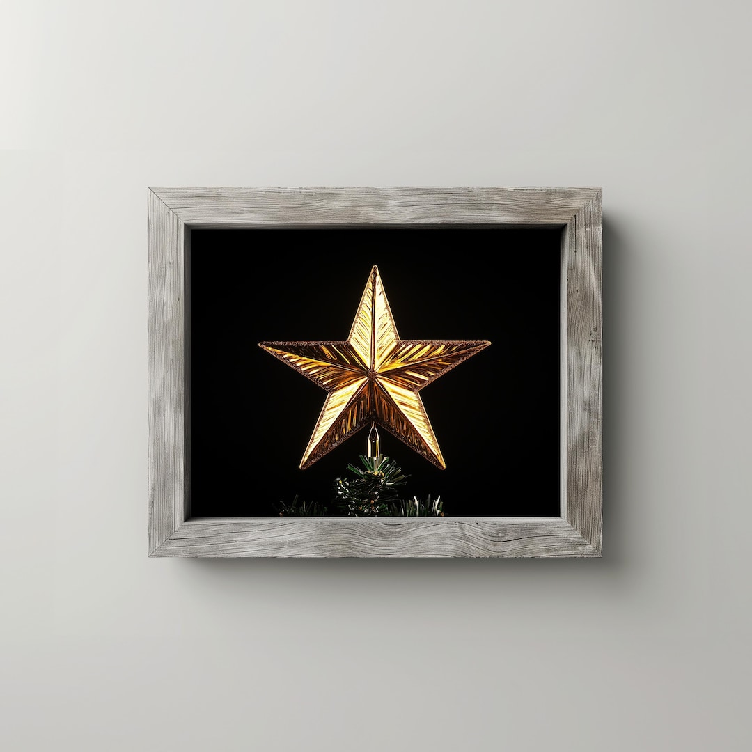Gold Star Christmas Tree Topper Art – Festive Holiday Print (digital ...