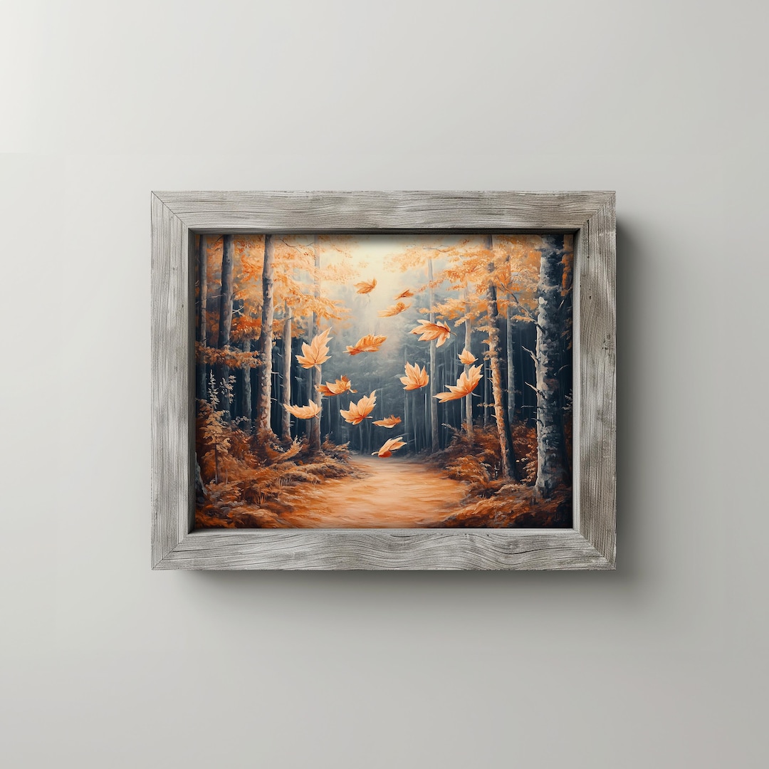 Moody Autumn Forest Path Art - Rustic Fall Landscape With Floating ...