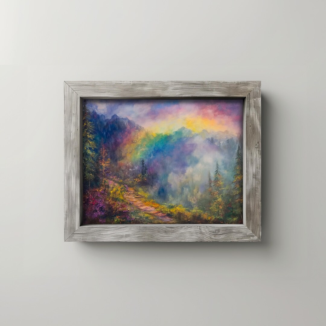 Moody Forest Glen With Rainbow - Dreamy Cottagecore Landscape Art ...