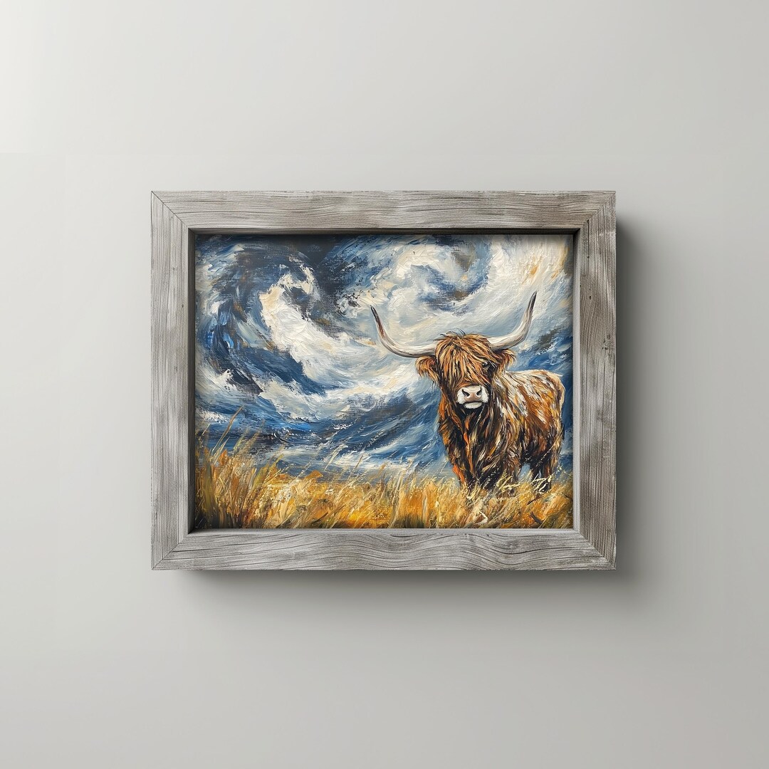 Highland Cow Storm Clouds Art – Rustic Farmhouse Print (digital ...