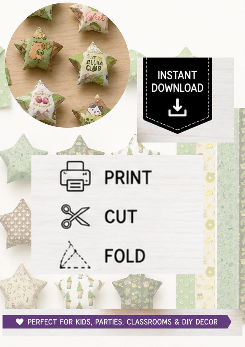 Matcha Paper Stars Bundle | 10 Kawaii Themes (digital Download) - Etsy