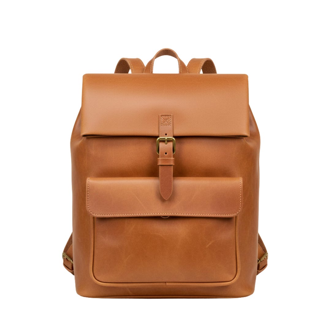 Handmade Tan Leather Laptop Backpack - Pure Cowhide Travel Rucksack ...
