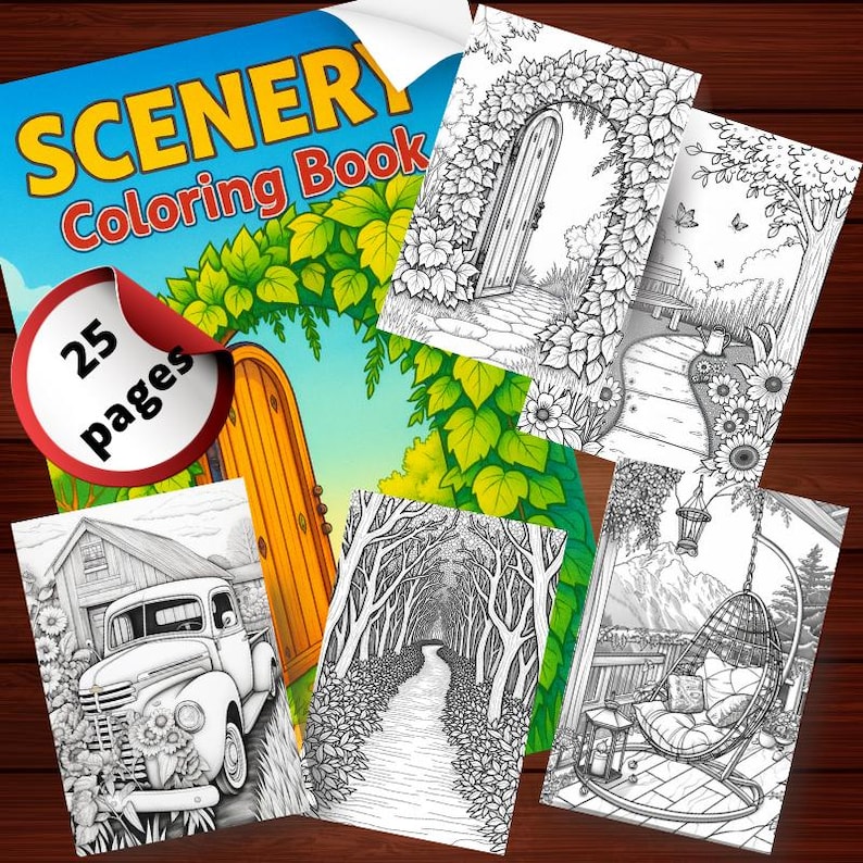 Scenery Coloring Book Printable 25 Landscape Nature Pages for Adult ...