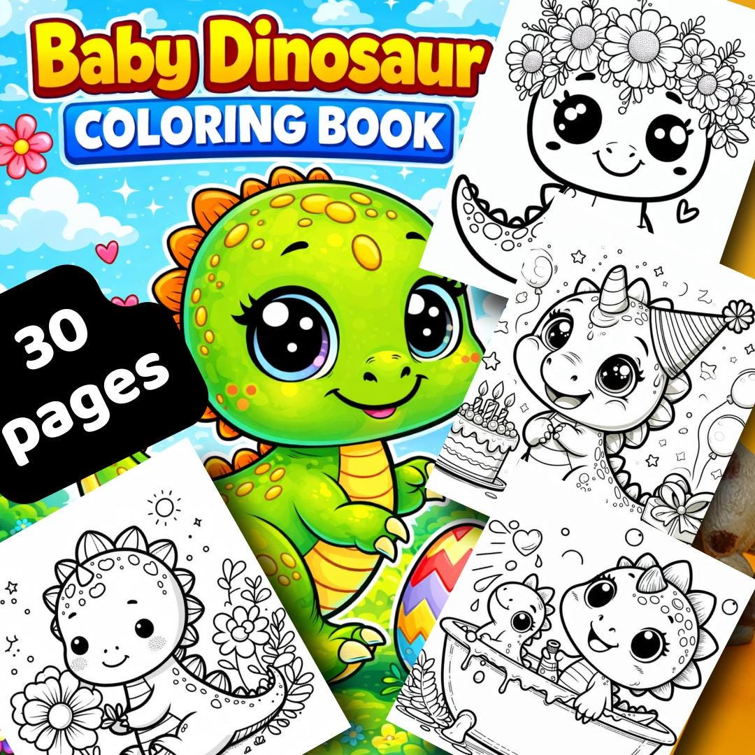 Baby Dinosaur Coloring Book for Kids:30 Printable Pages - Etsy