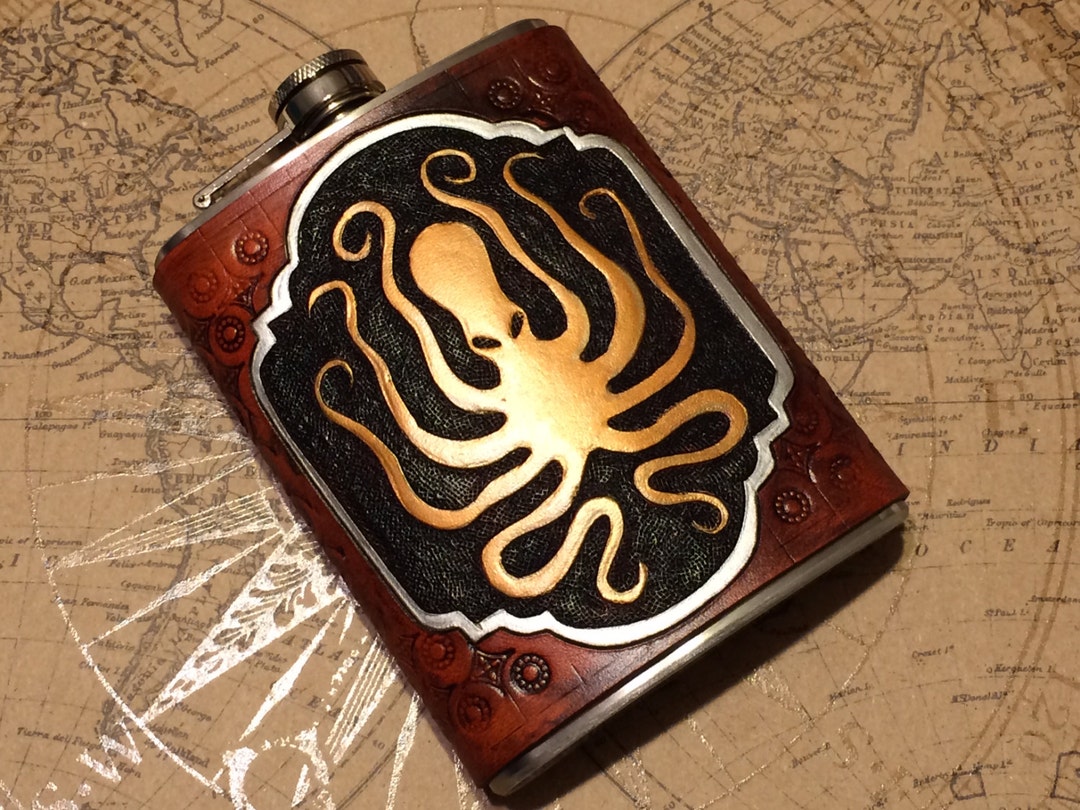 Steampunk Octopus Leather Hip Flask - Etsy