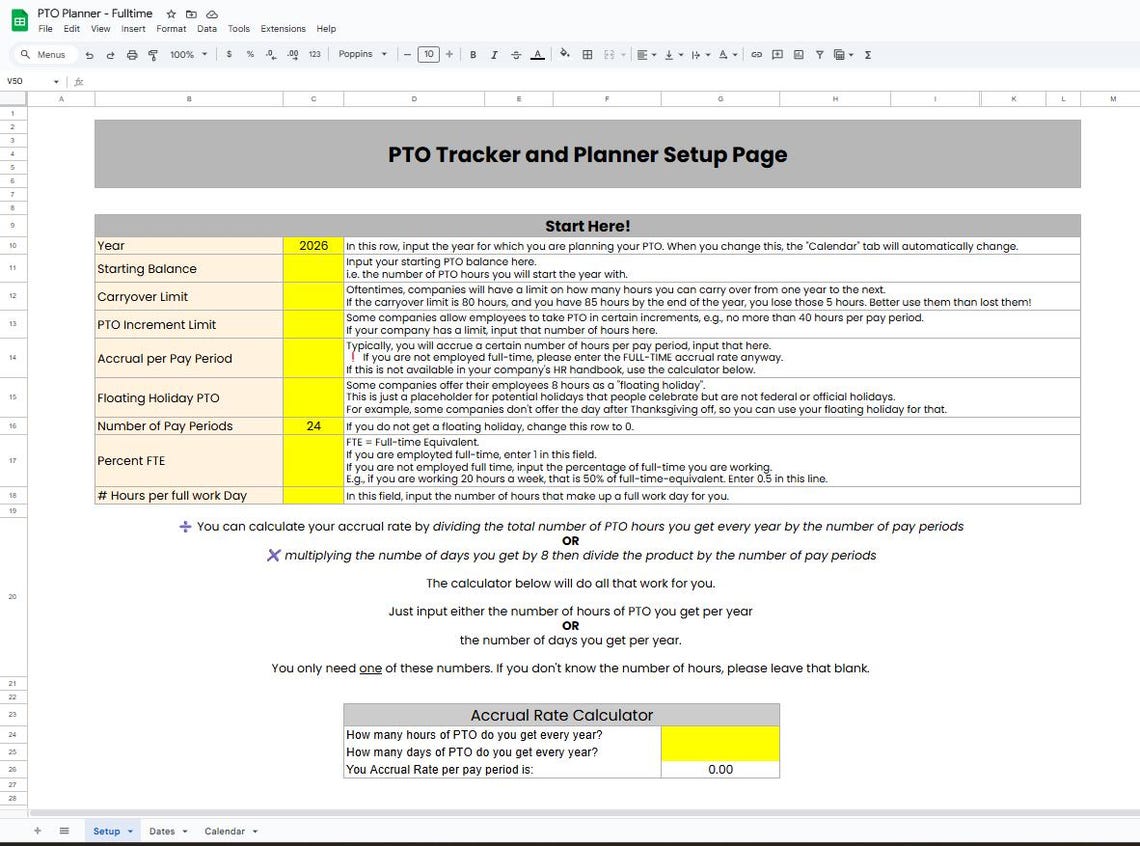 PTO Tracker Google Sheets Template | Digital Time off & Vacation ...