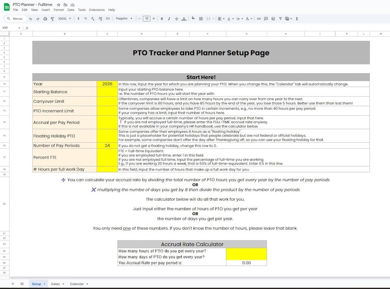 PTO Tracker Google Sheets Template | Digital Time off & Vacation ...
