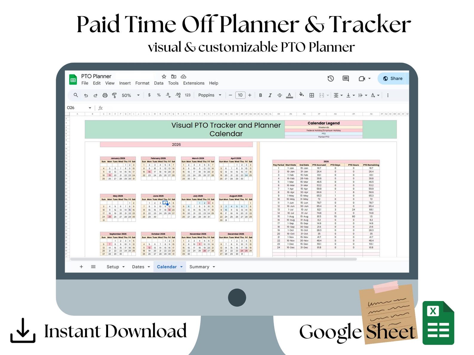 PTO Tracker Google Sheets Template | Digital Time off & Vacation ...