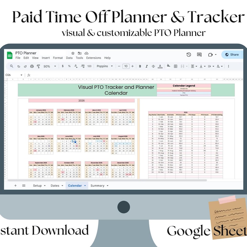 Pto Tracker 2026 - Etsy